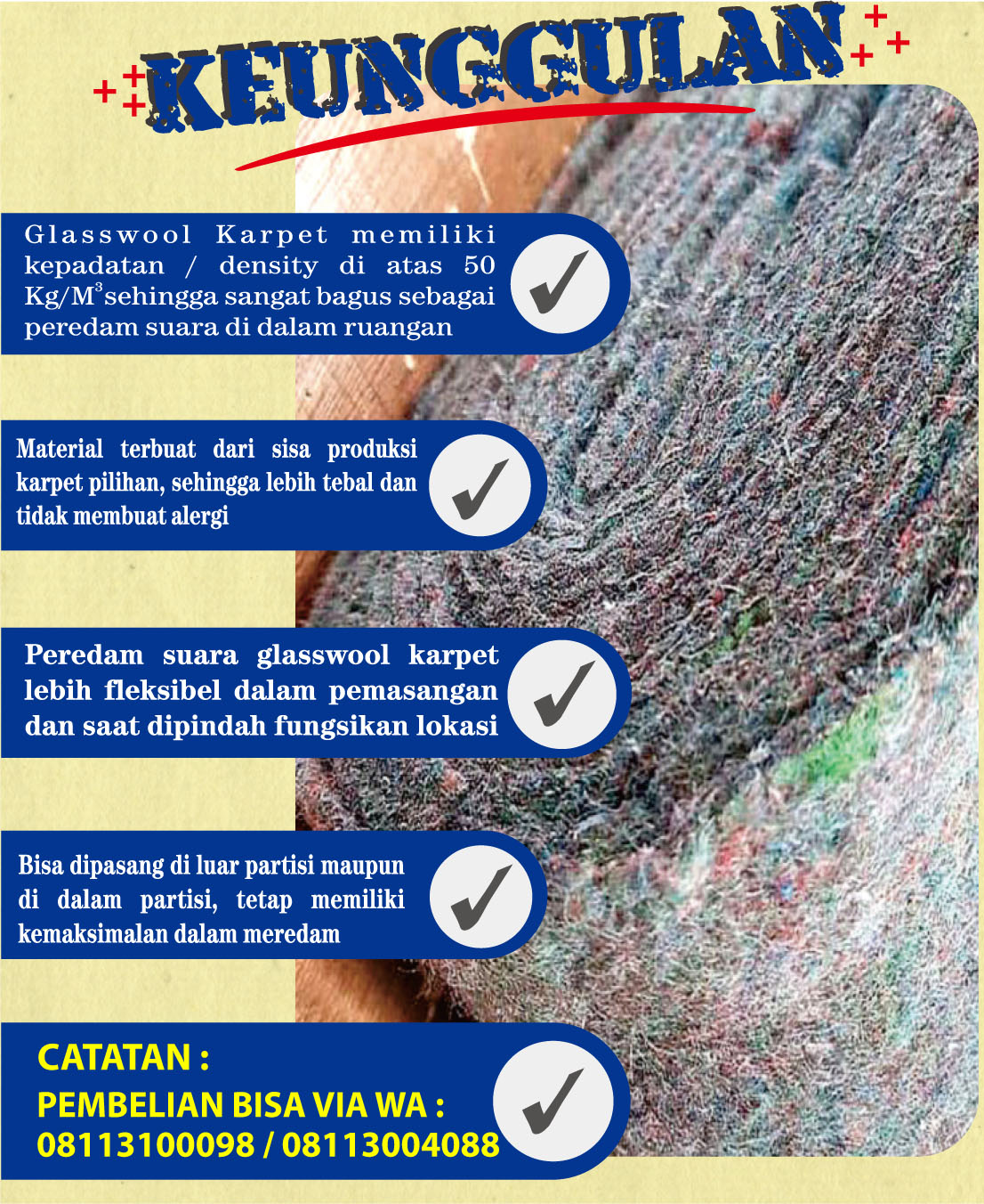 Glasswool Karpet 5mm Murah Untuk Peredam Suara | Peredam Suara ...