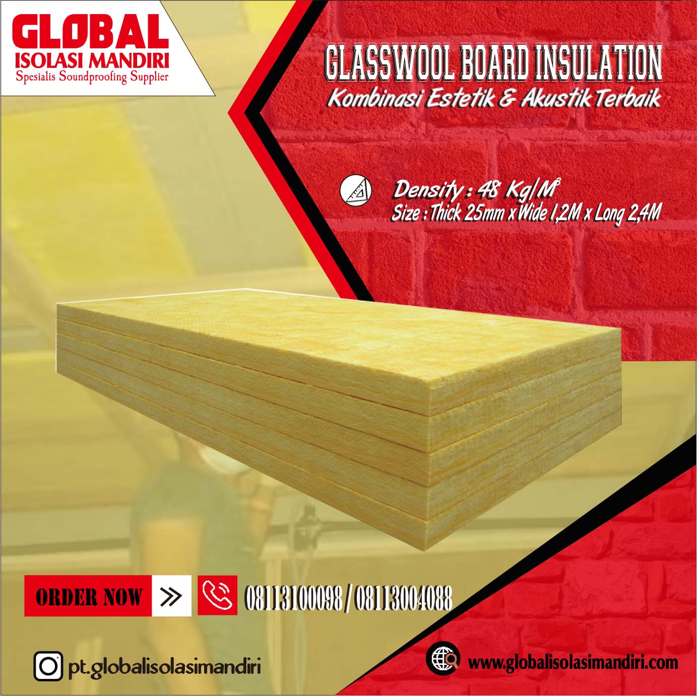 Jual Glasswool Lembar 25mm Murah Glasswool Board