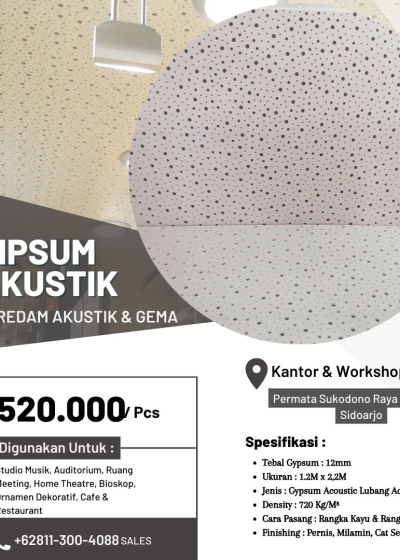 Plafon Gypsum Akustik Terbaik 12mm Ter Murah